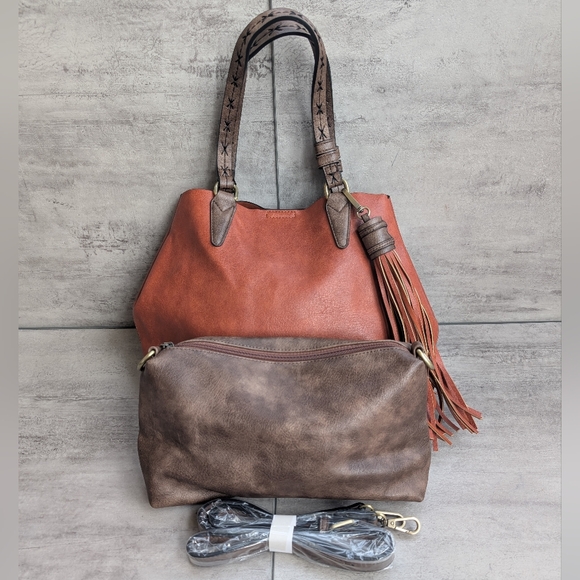 Jen & Co | Bags | Nwot Jen Co Aliza Large Tassel Satchel 2 In Vegan ...